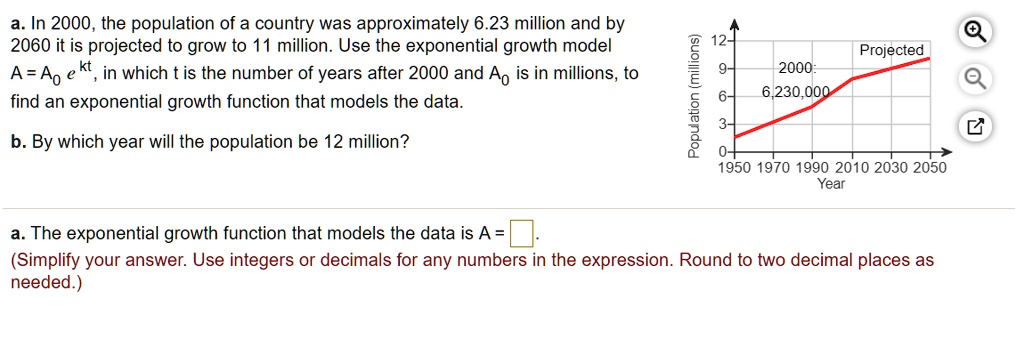 SOLVED: a. In 2000, the population of a country was approximately 6.23 ...