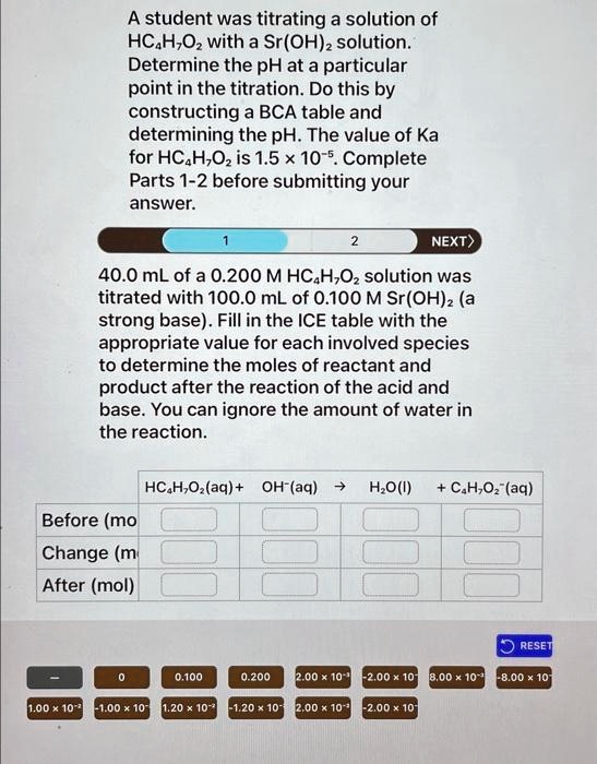 SOLVED: Texts: A student was titrating a solution of HClO4 with a Sr(OH)2 solution. Determine ...
