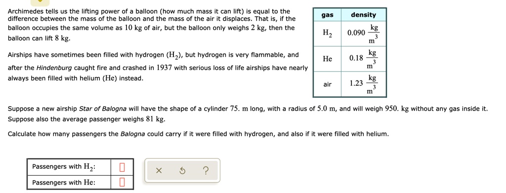 archimedes tells us the lifting power of balloon how much mass it can ...