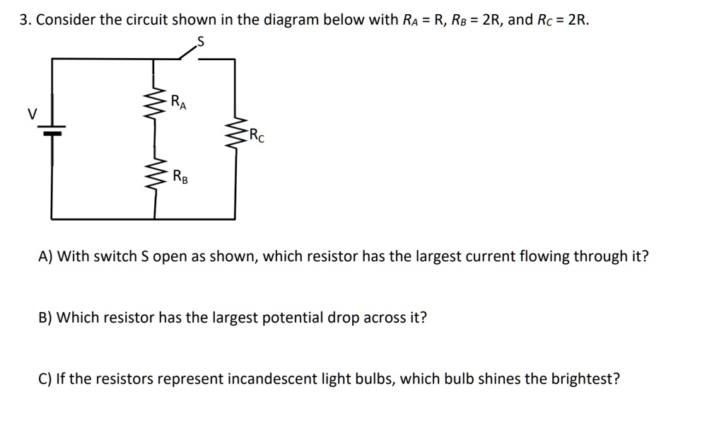 SOLVED: 3. Consider the circuit shown in the diagram below with RA = R ...