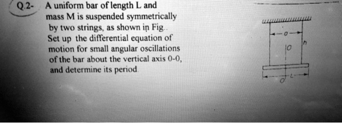 Q.2- A uniform bar of length L and mass M is suspended symmetrically by two strings, as shown in ...
