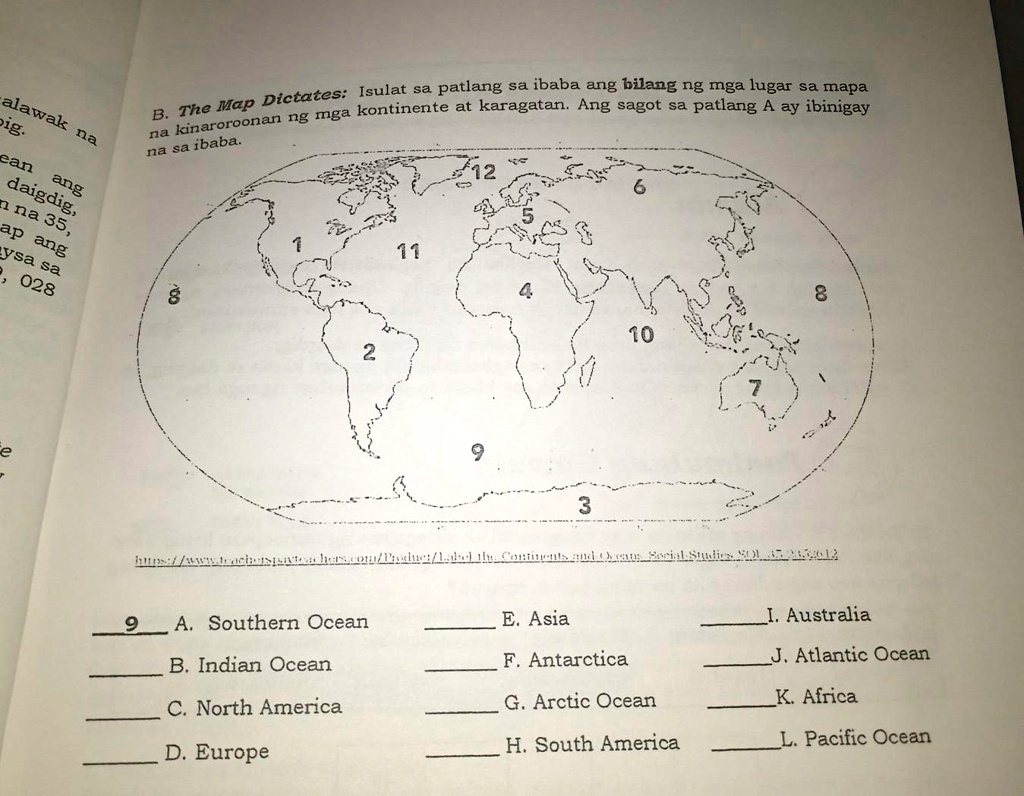The map dictates isulat sa mga patlang sa ibaba ang bilang ng mga mapa ...
