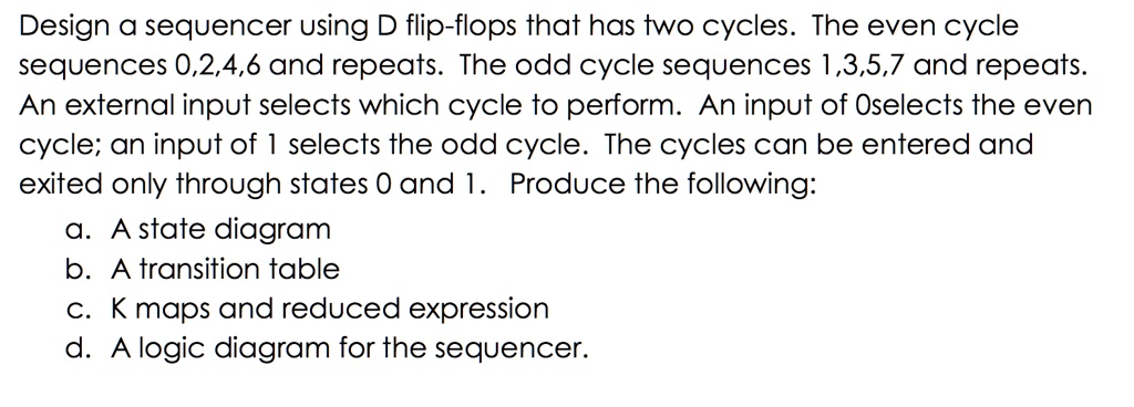 SOLVED: Design a sequencer using D flip-flops that has two cycles. The ...