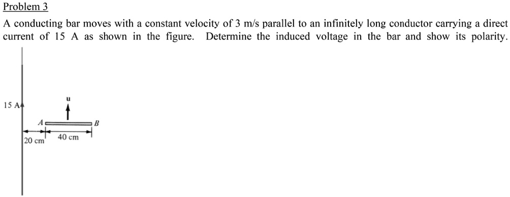 SOLVED: Problem 3 A conducting bar moves with a constant velocity of 3 m/s parallel to an ...
