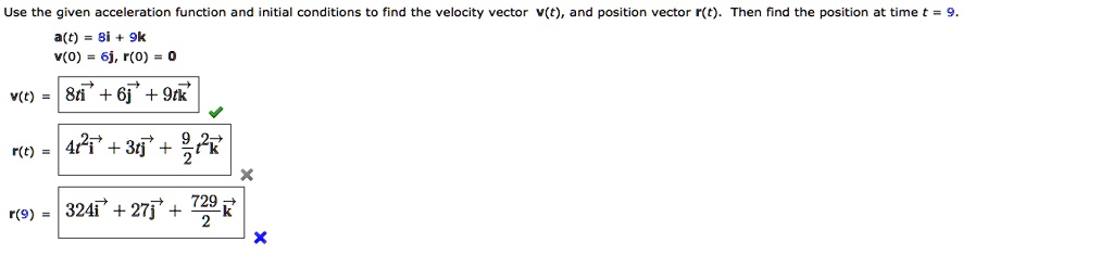 use the given acceleration function and initial conditions to find the ...