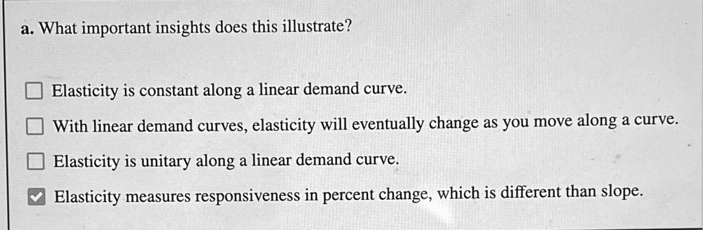 A. What important insights does this illustrate? Elasticity...