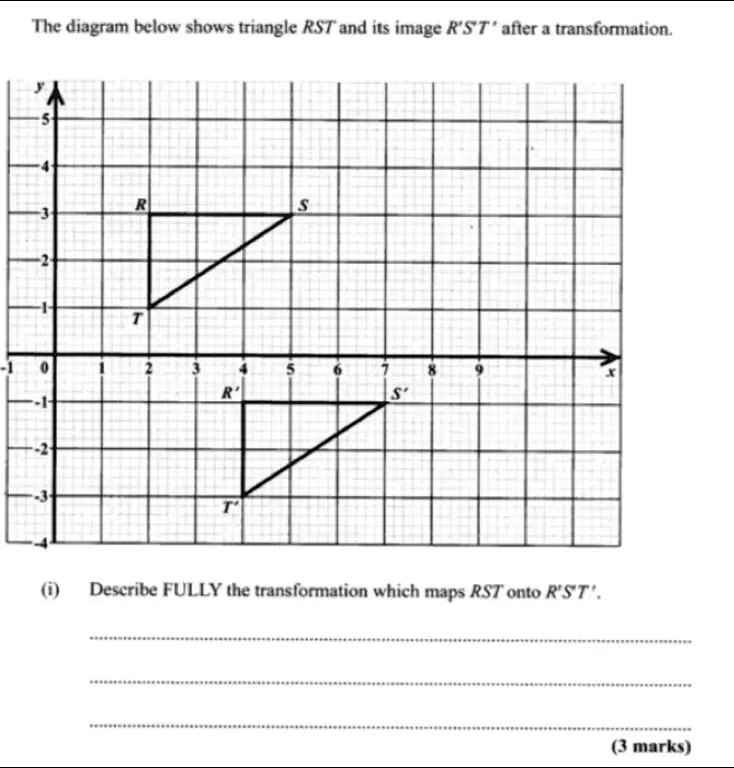 SOLVED: The diagram below shows triangle RST and its image RST" after 4 transformations ...