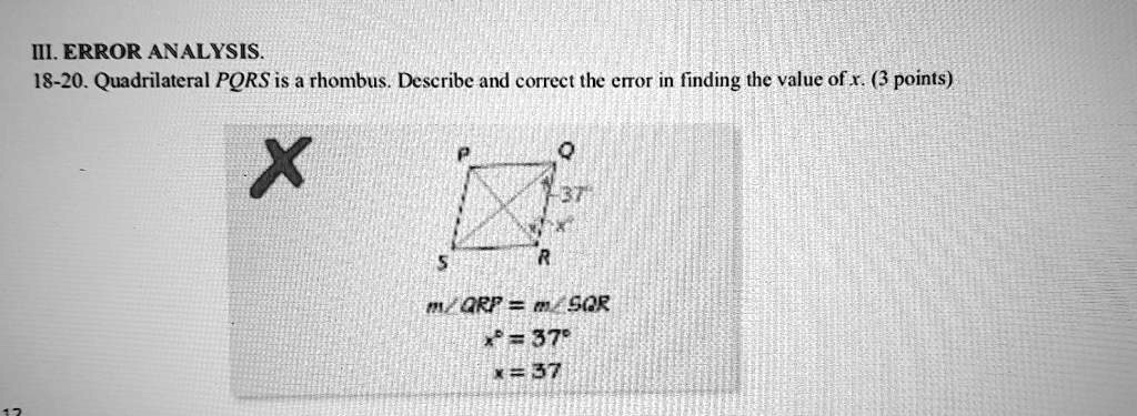 iierror analysis 18 20 quadrilateral pqrs is a rhombus describe and correct the cror in finding ...