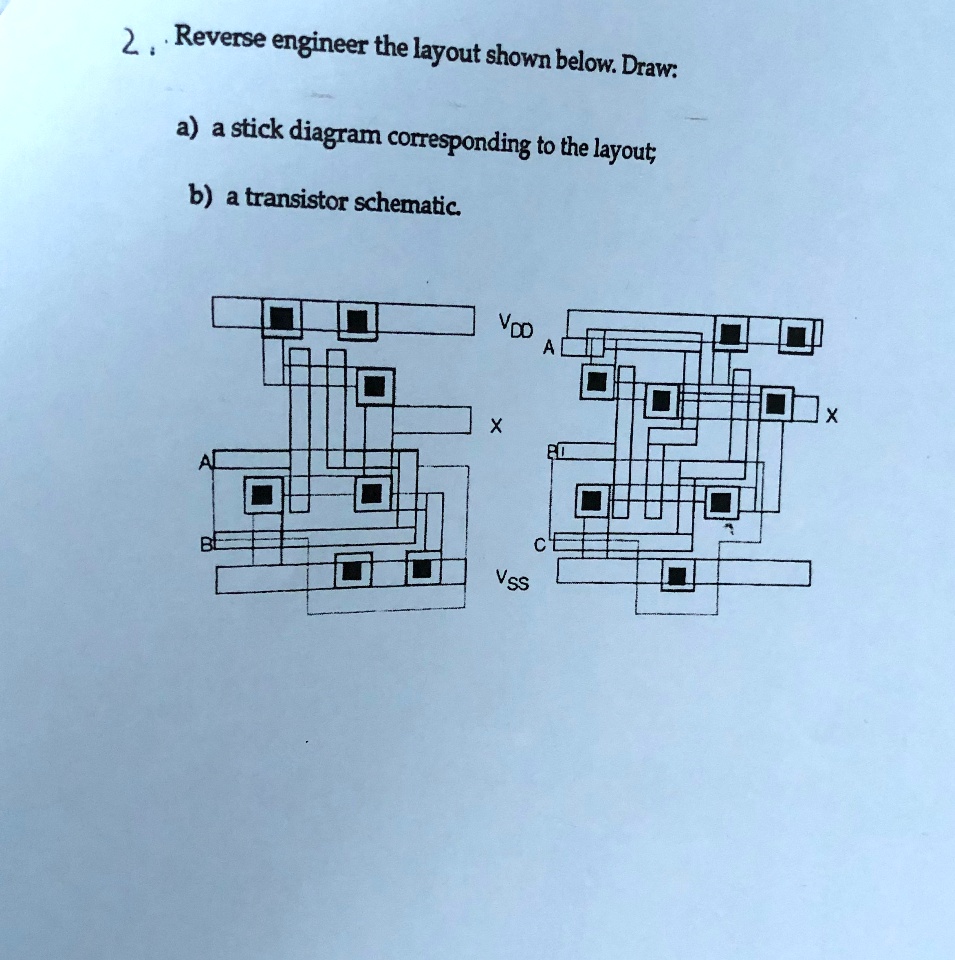 SOLVED: a) a stick diagram corresponding to the layout; b) a transistor schematic.