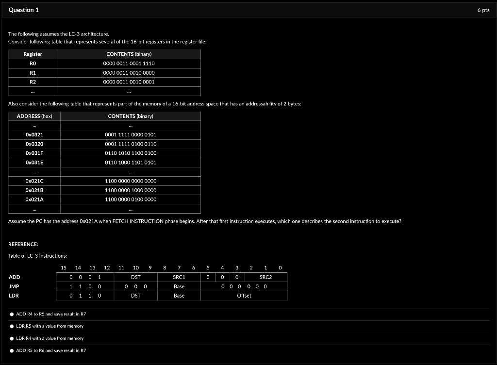 [GET ANSWER] question 1 6 pts the following assumes the lc 3 ...
