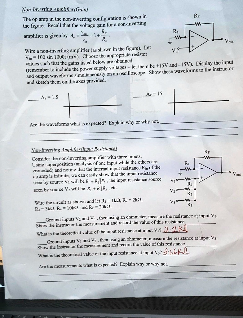 SOLVED: Non-Inverting Amplifier (Gain) The op amp in the non-inverting ...