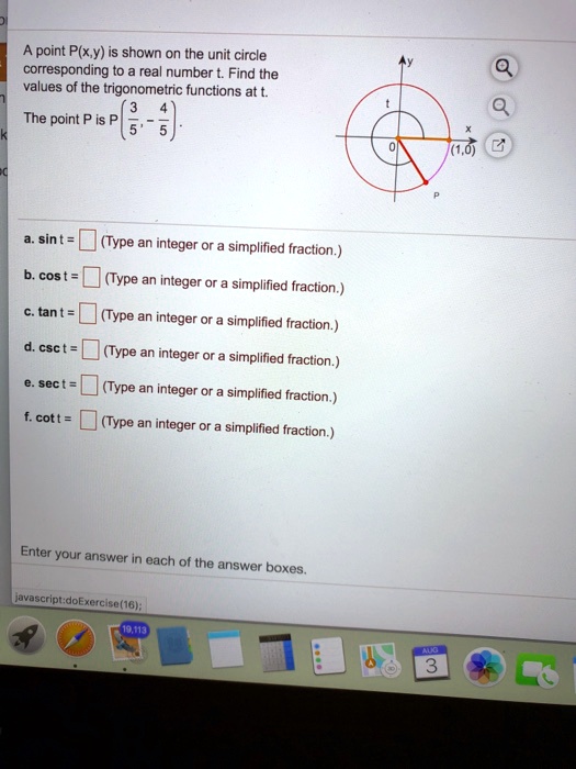 SOLVED: A point P(x,y) is shown e on the unit circle corresponding to real number Find the ...
