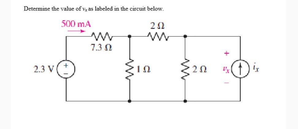 [GET ANSWER] Determine the value of vx as labeled in the circuit below.