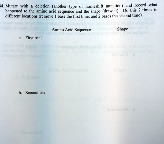 SOLVED: 14. Mutate with deletion (another type of frameshift mutation ...