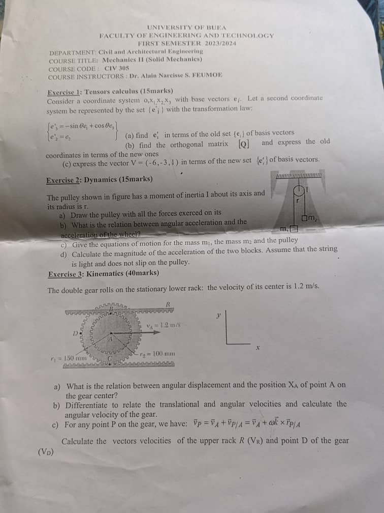 UNIVERSTY OF BUEA FACULTY OF ENGINEERING AND TECHNOLOGY FIRS' SEMESTER ...