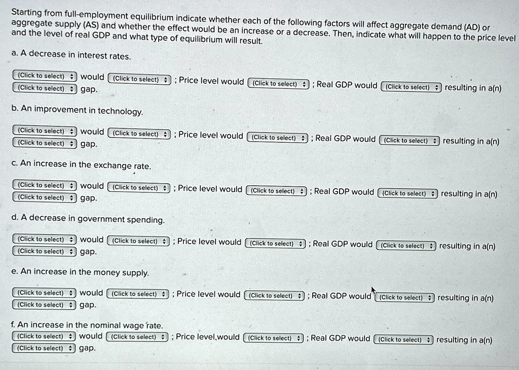 SOLVED: Starting from full-employment equilibrium, indicate whether ...