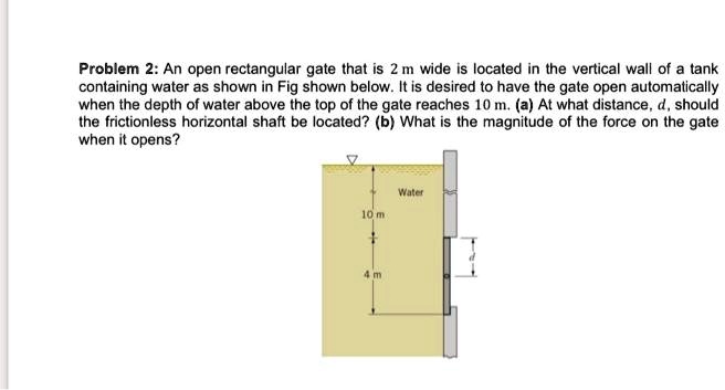 SOLVED: Problem 2:An open rectangular gate that is 2 m wide is located in the vertical wall of a ...