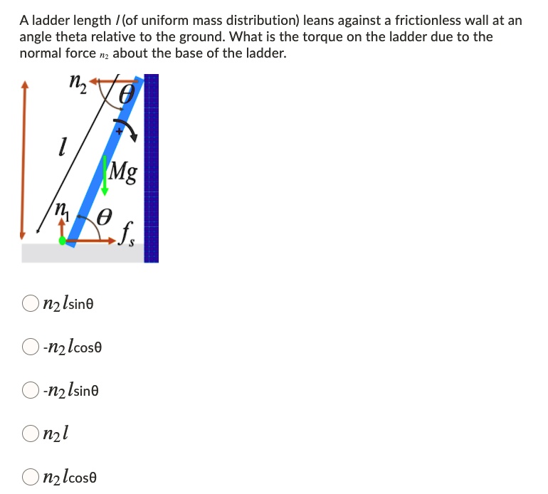 SOLVED: A ladder length / (of uniform mass distribution) leans against ...