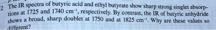 SOLVED: The IR spectra of butyric acid and ethyl butyrate show sharp ...