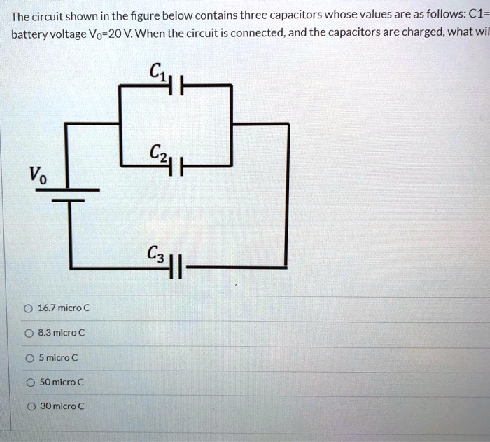 The circuit shown in the figure below contains three capacitors whose values are as follows: C1 ...