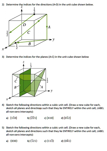 SOLVED: 2) Determine the indices for the directions (A-D in the unit ...