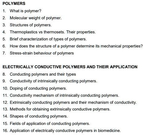 SOLVED: Text: POLYMERS 1. What is a polymer? 2. Molecular weight of a ...