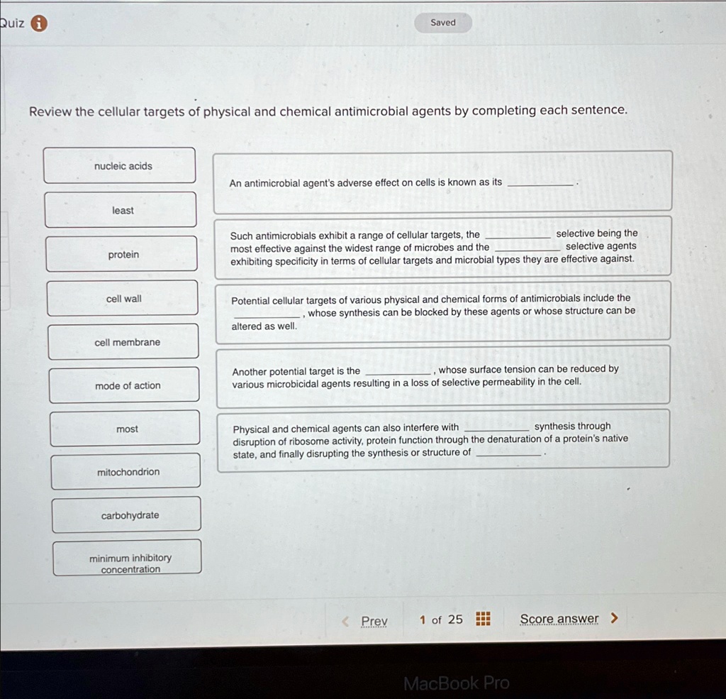 quiz i review the cellular targets of physical and chemical ...