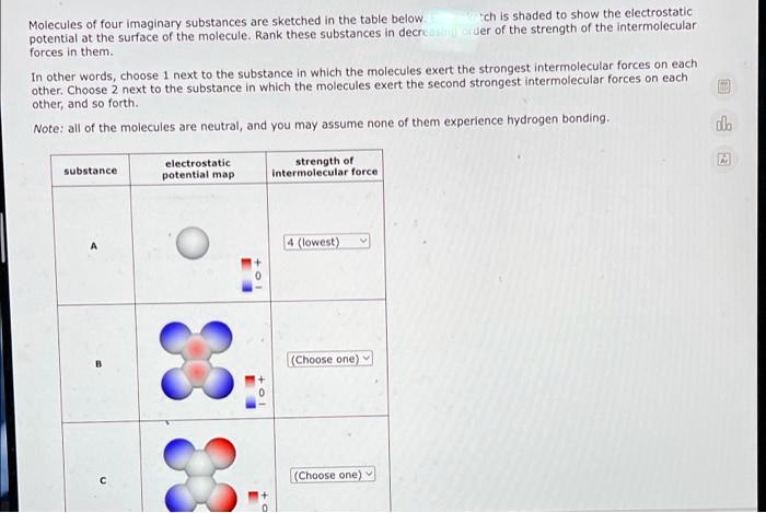 SOLVED: Molecules of four imaginary substances are sketched in the ...