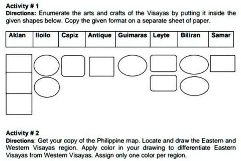 enumerate the arts and crafts of the visayas by putting it inside the ...