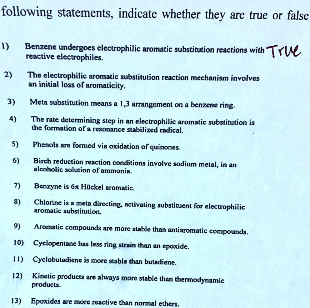 SOLVED: following statements, indicate whether they are true or false 1 ...