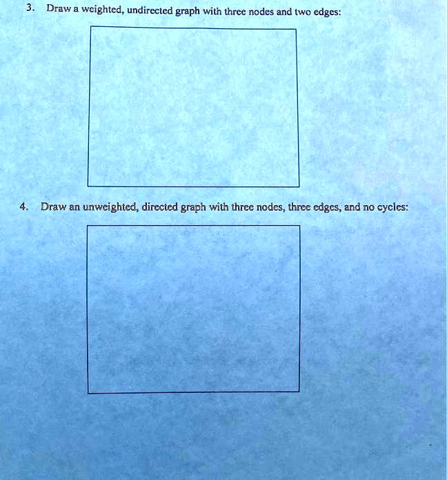 3. Draw a weighted, undirected graph with three nodes and two edges: 4 ...