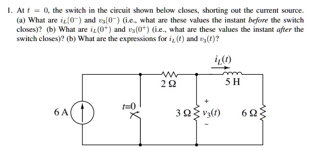 SOLVED: At t = 0, the switch in the circuit shown below closes, shorting out the current source ...