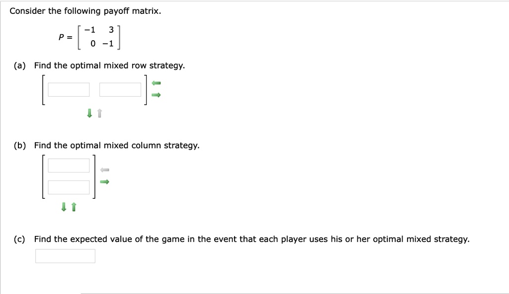 SOLVED: Consider the following payoff matrix: P = (a) Find the optimal ...