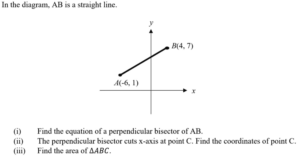 SOLVED: In the diagram, AB is a straight line. B(4, 7) A(-6, 1) Find ...