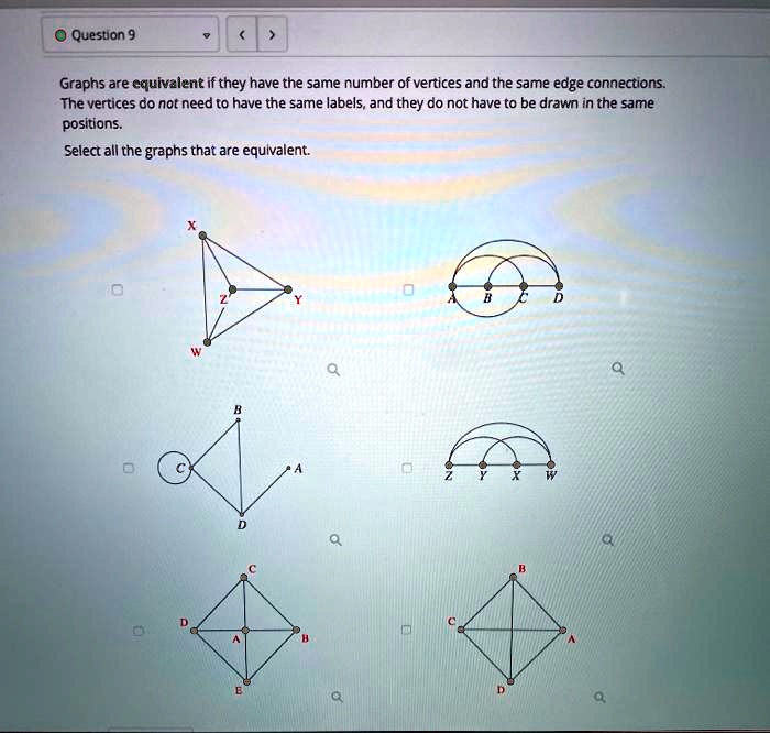question 9 graphs are equivalent if they have the same number of ...