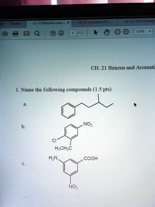 SOLVED: ch 21 Benzene and 022 reacting of d17.18 Carboxy 1175 CH. 21 ...