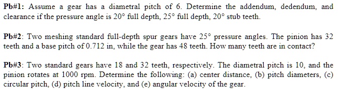 Pb#1: Assume a gear has a diametral pitch of 6. Determine the addendum ...