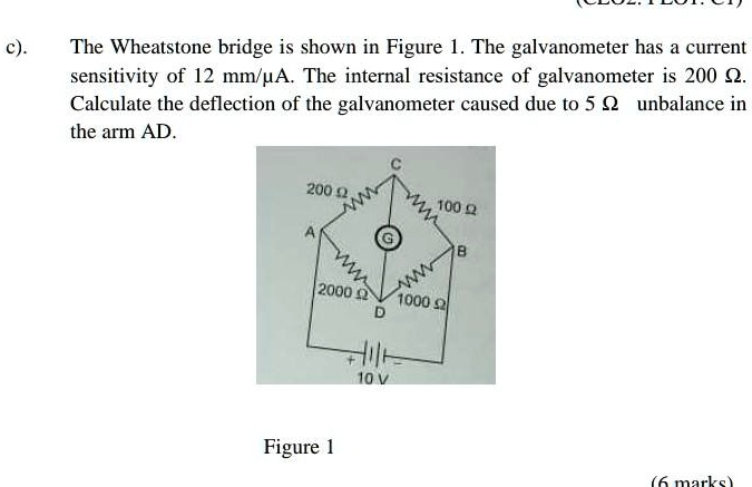 c). The Wheatstone bridge is shown in Figure 1. The galvanometer has a ...