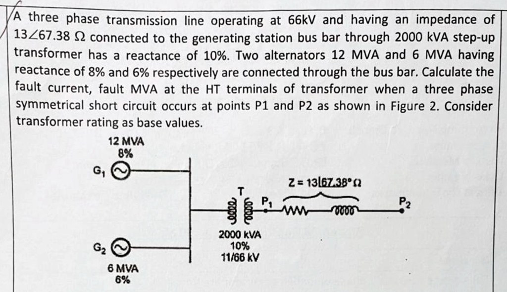 a three phase transmission line operating at 66kv and having an ...