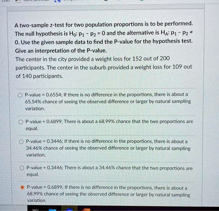 SOLVED: A two-sample z-test for two population proportions is to be ...