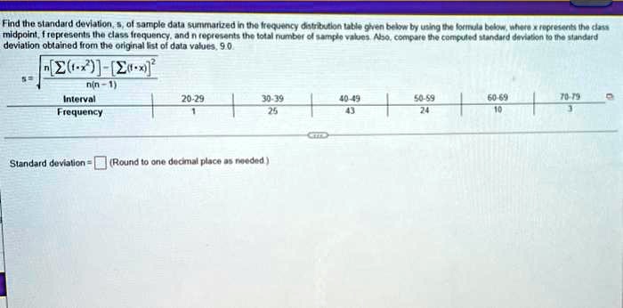 SOLVED: Find the standard deviations of sample data summarized in the frequency distribution ...