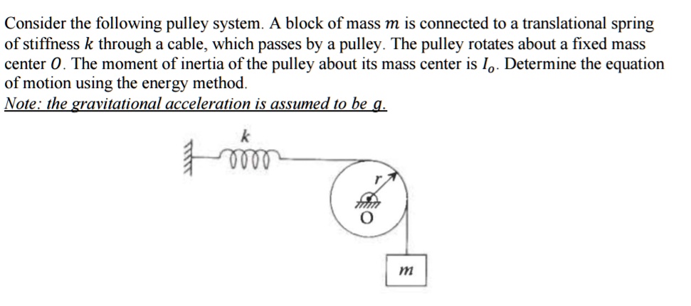 SOLVED: Consider the following pulley system. A block of mass m is ...
