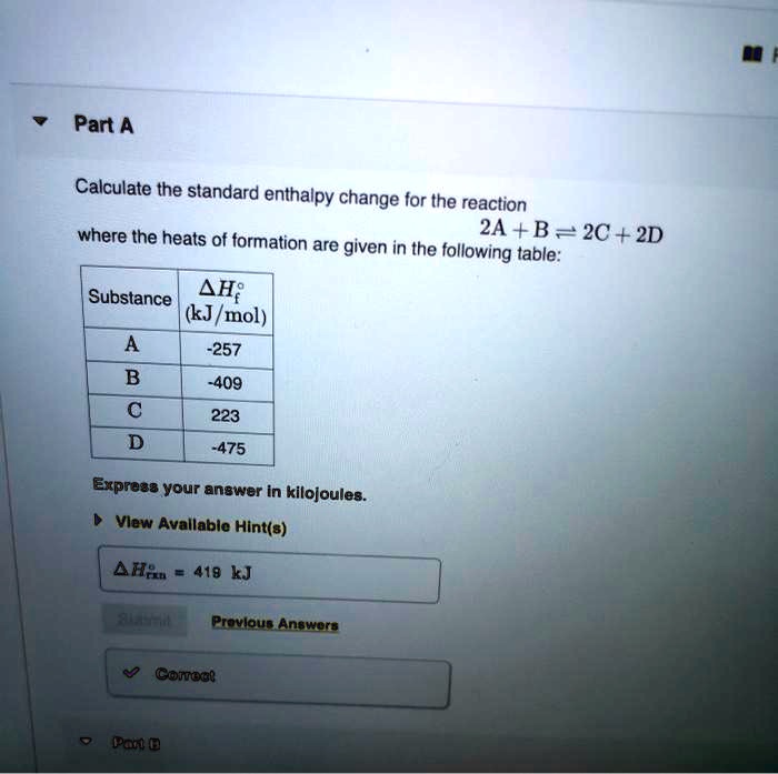 part a calculate the standard enthalpy change for the reaction where ...