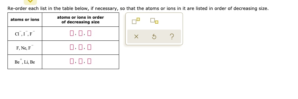 re order each list in the table below if necessary so that the atoms or ...