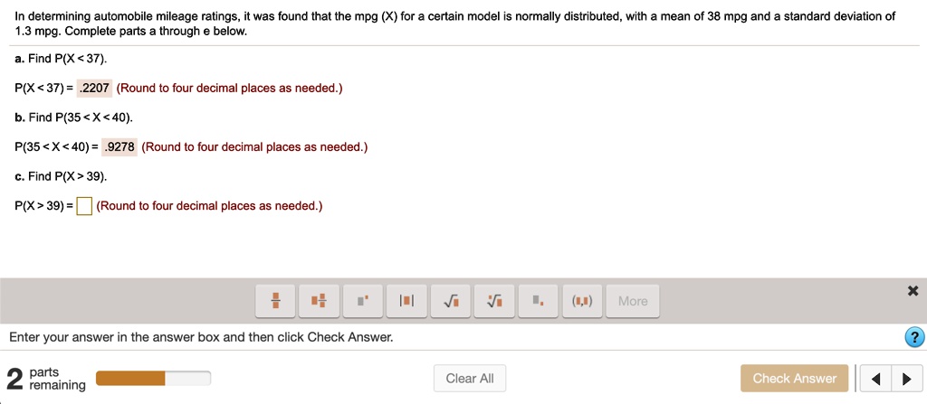 in determining automobile mileage ratings was found that the mpg x for ...