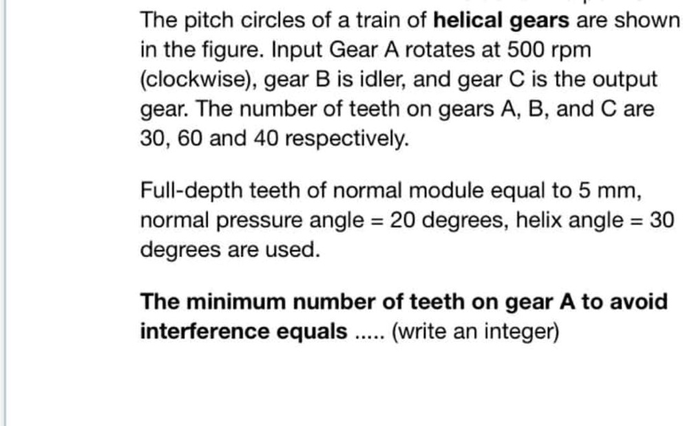 The pitch circles of a train of helical gears are shown in...