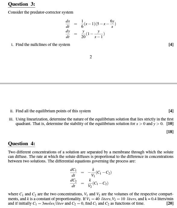 SOLVED: Question 3: Consider the predator-prey system Find the ... SOLVED: Question 3: Consider the predator-prey system Find the ...