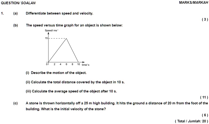SOLVED: QUESTION SOALAN MARKAH (a) Differentiate between speed and ...