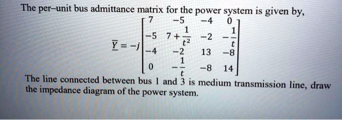 SOLVED: The per-unit bus admittance matrix for the power system is given by 7 5 -4 0 5 7 + -2 Y ...