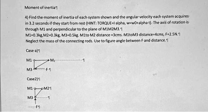 SOLVED: Find the moment of inertia of each system shown and the angular velocity each system ...